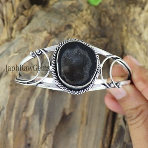 Black Druzy Bracelet ,925 Silver Bangle ,druzy Bracelet ,raw Gemstone Bracelet , Adjustable ...