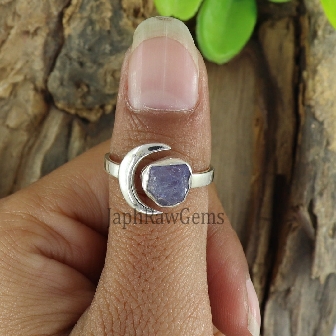 Natural Tanzanite Ring, 925 Sterling Silver Ring, Adjustable Ring , Crescent Moon Ring, Handmade ...