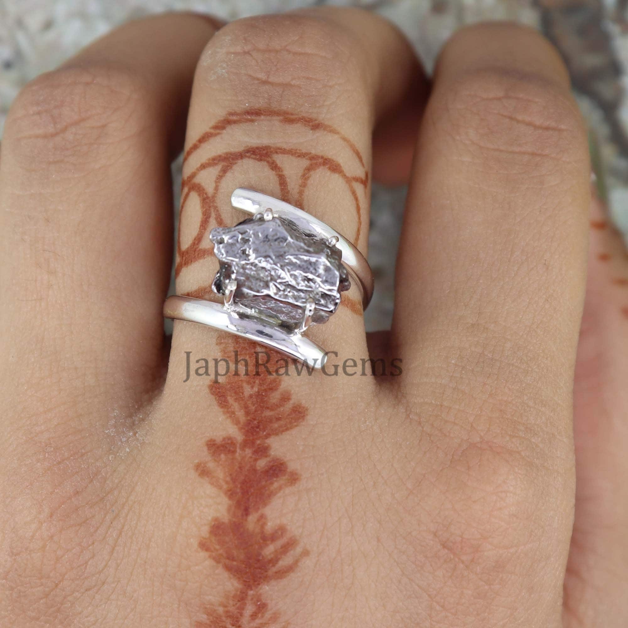 Raw Meteorite Ring Sterling Silver Ring Raw Silver Ring | Etsy
