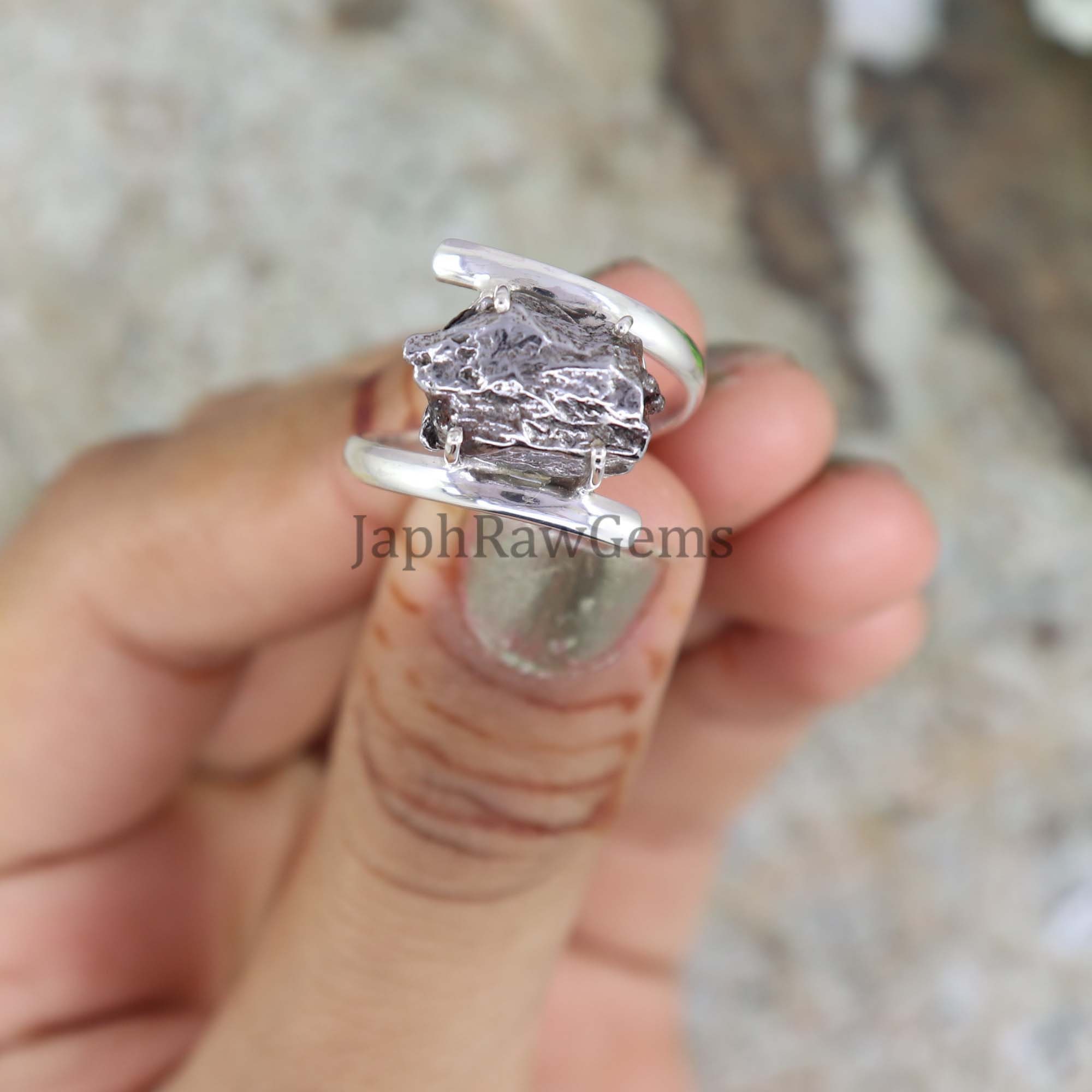 Raw Meteorite Ring Sterling Silver Ring Raw Silver Ring | Etsy