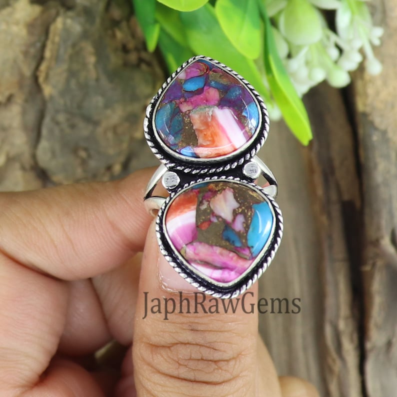 Dahlia Turquoise Two Stone Ring: Handmade 925 Sterling Silver Bohemian ...