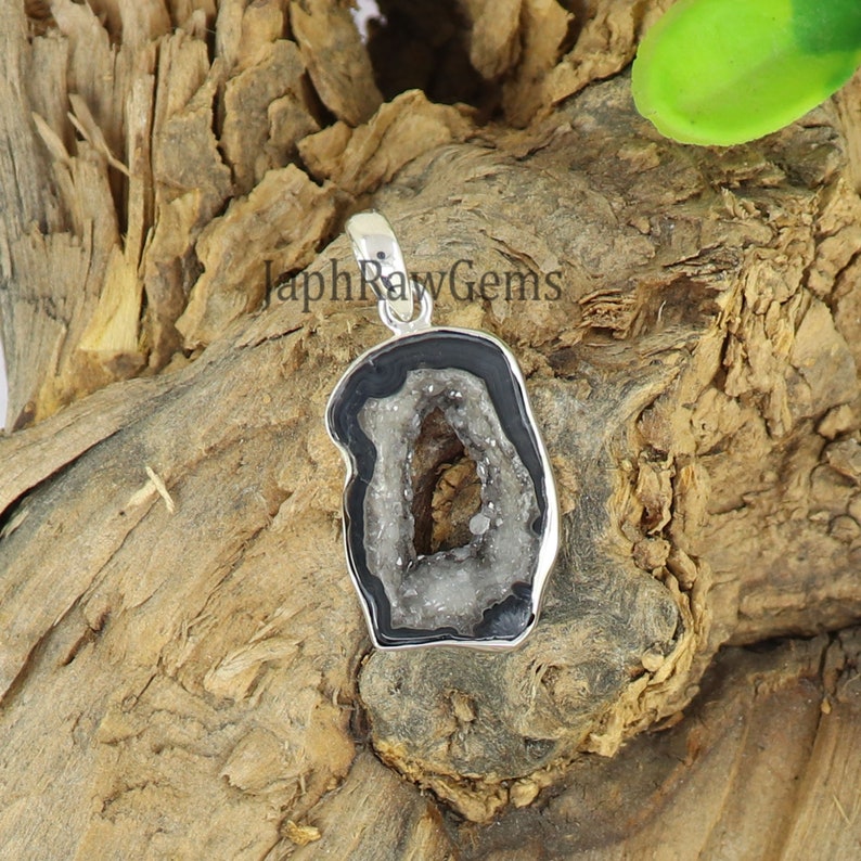Raw Black Druzy Necklace: 925 Sterling Silver Healing Crystal Pendant ...