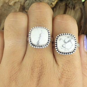 Natural White Howlite Ring, 925 Sterling Silver Ring, Boho Statement ...