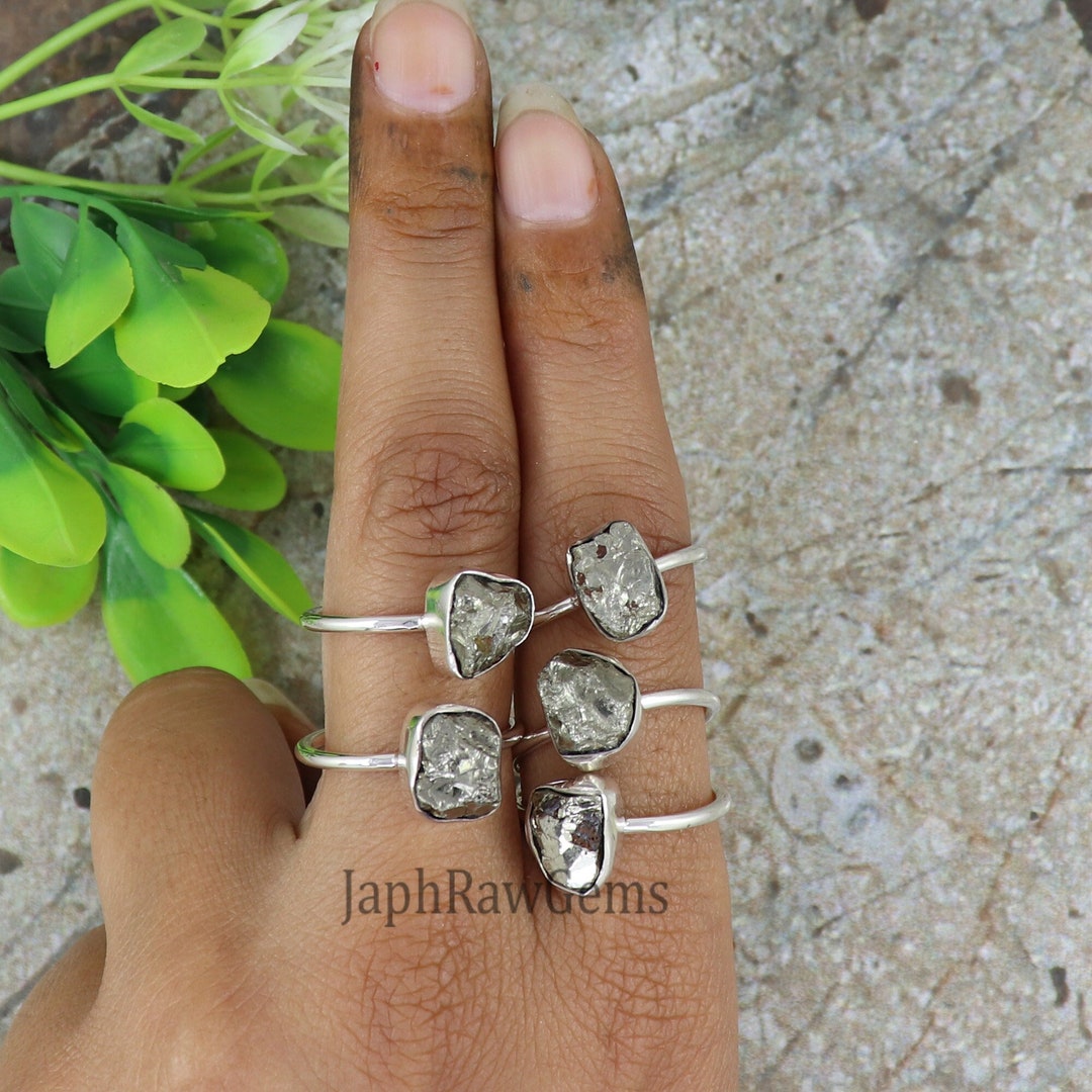 Raw Pyrite Ring , Sterling Silver Ring, Uncut Gemstone Ring, Crystal Raw Stone Ring, Healing ...