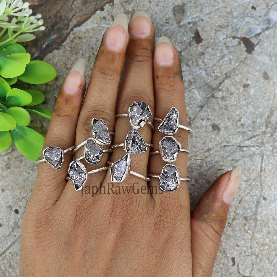 Raw Meteorite Ring: 925 Sterling Silver, Uncut Crystal Gemstone - Etsy