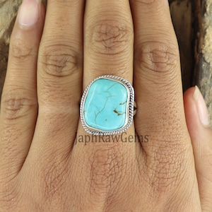 Raw Turquoise Ring: Chunky Bohemian 925 Sterling Silver - Etsy
