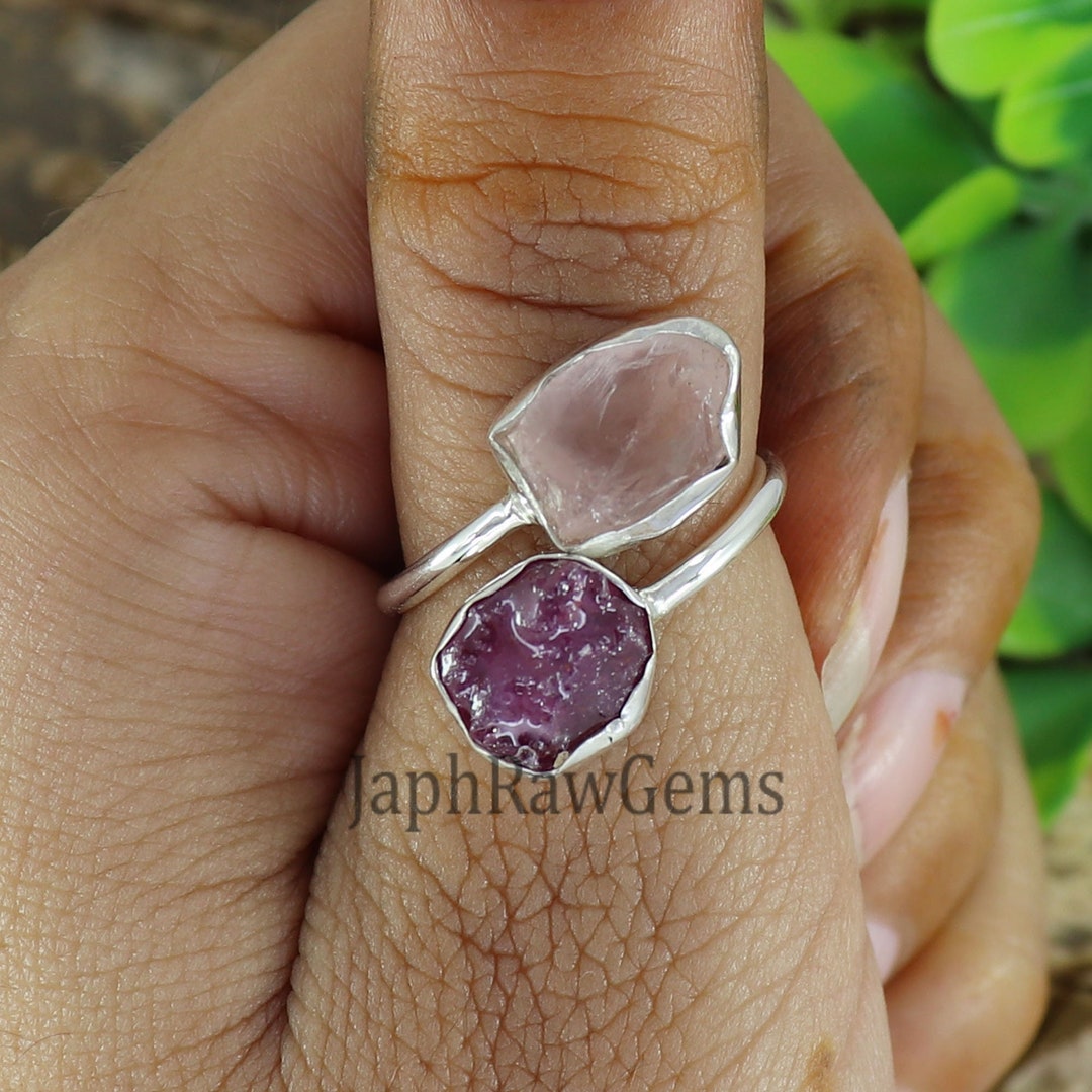 Raw Ruby Ring, Raw Rose Quartz Ring, 925 Sterling Silver Ring ...