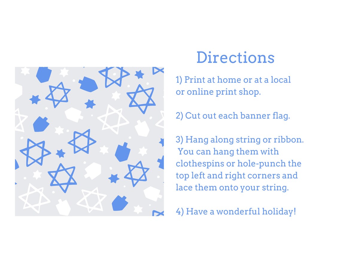 DIGITAL PRINTABLE Happy Hanukkah Banner Garland Bunting Blue | Etsy