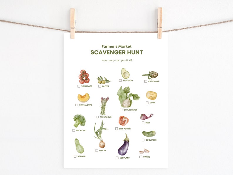 Printable Farmer's Market Scavenger Hunt for Toddler and Preschool ...