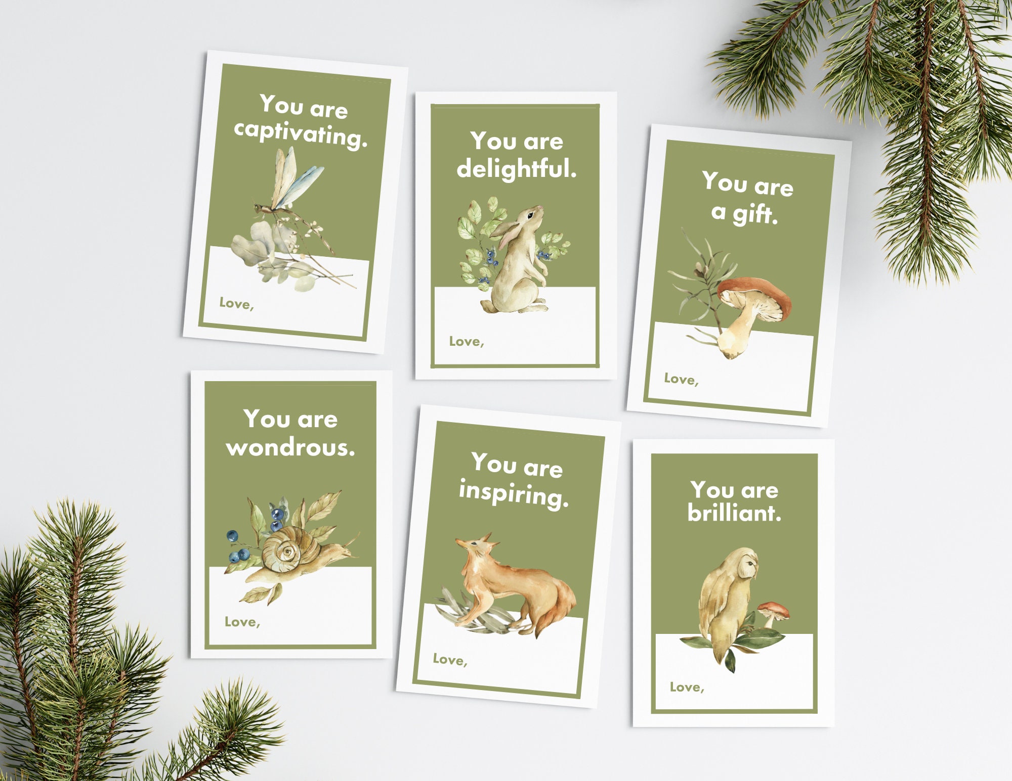 Woodland Animal Valentine Day Cards, Nature Valentines Day Cards ...
