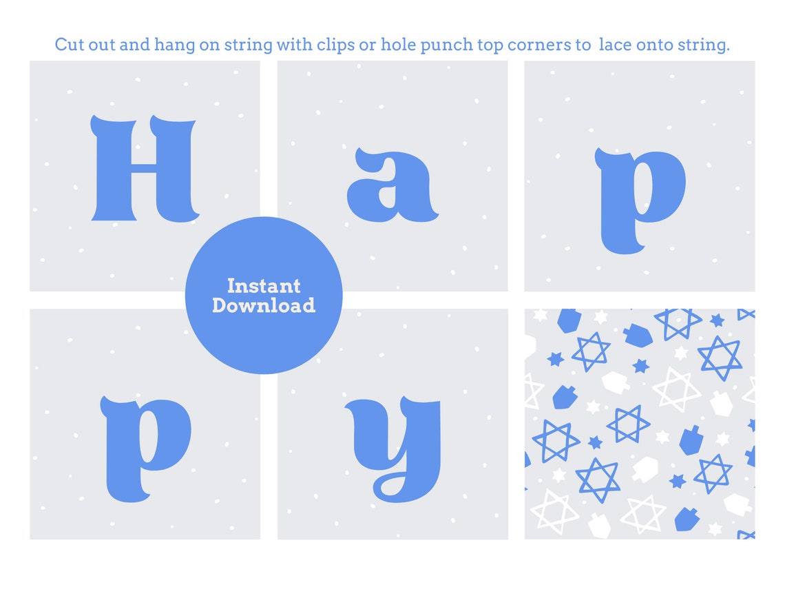 DIGITAL PRINTABLE Happy Hanukkah Banner Garland Bunting Blue | Etsy