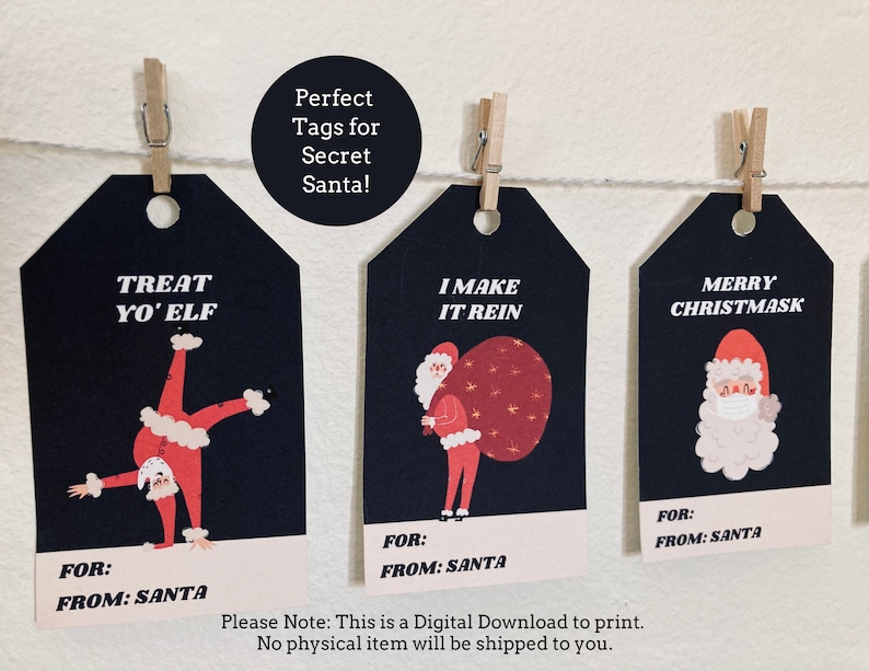 DIGITAL PRINTABLE Secret Santa Funny Gift Tags Set of 24 for Christmas ...