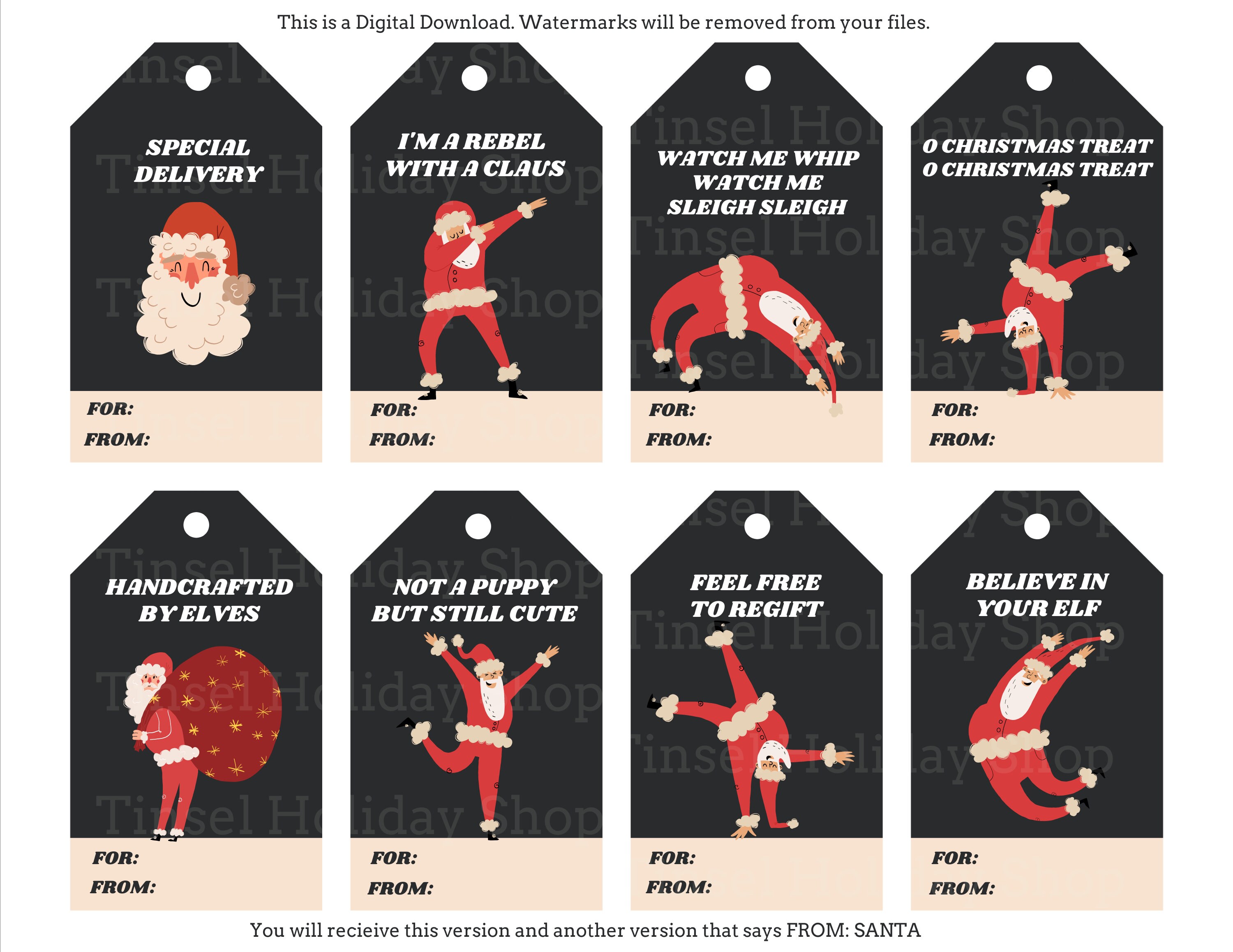 DIGITAL PRINTABLE Secret Santa Funny Gift Tags Set of 24 for Christmas ...