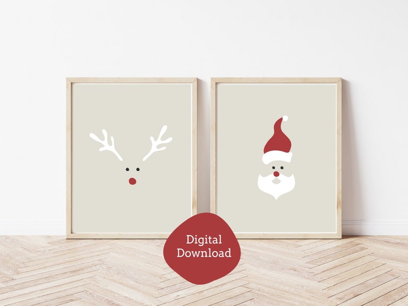DGITAL PRINTABLE Minimalist Santa and Rudolph Christmas Wall | Etsy