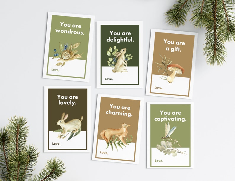 Woodland Animal Valentine Day Cards, Nature Valentines Day Cards ...