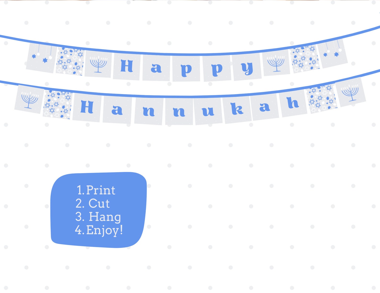 DIGITAL PRINTABLE Happy Hanukkah Banner Garland Bunting Blue - Etsy