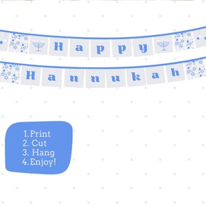 DIGITAL PRINTABLE Happy Hanukkah Banner Garland Bunting Blue and White ...