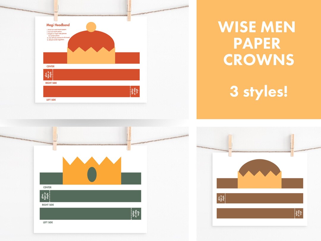 Printable Wise Men Paper Crowns, Magi Headbands, DIY Three Kings ...