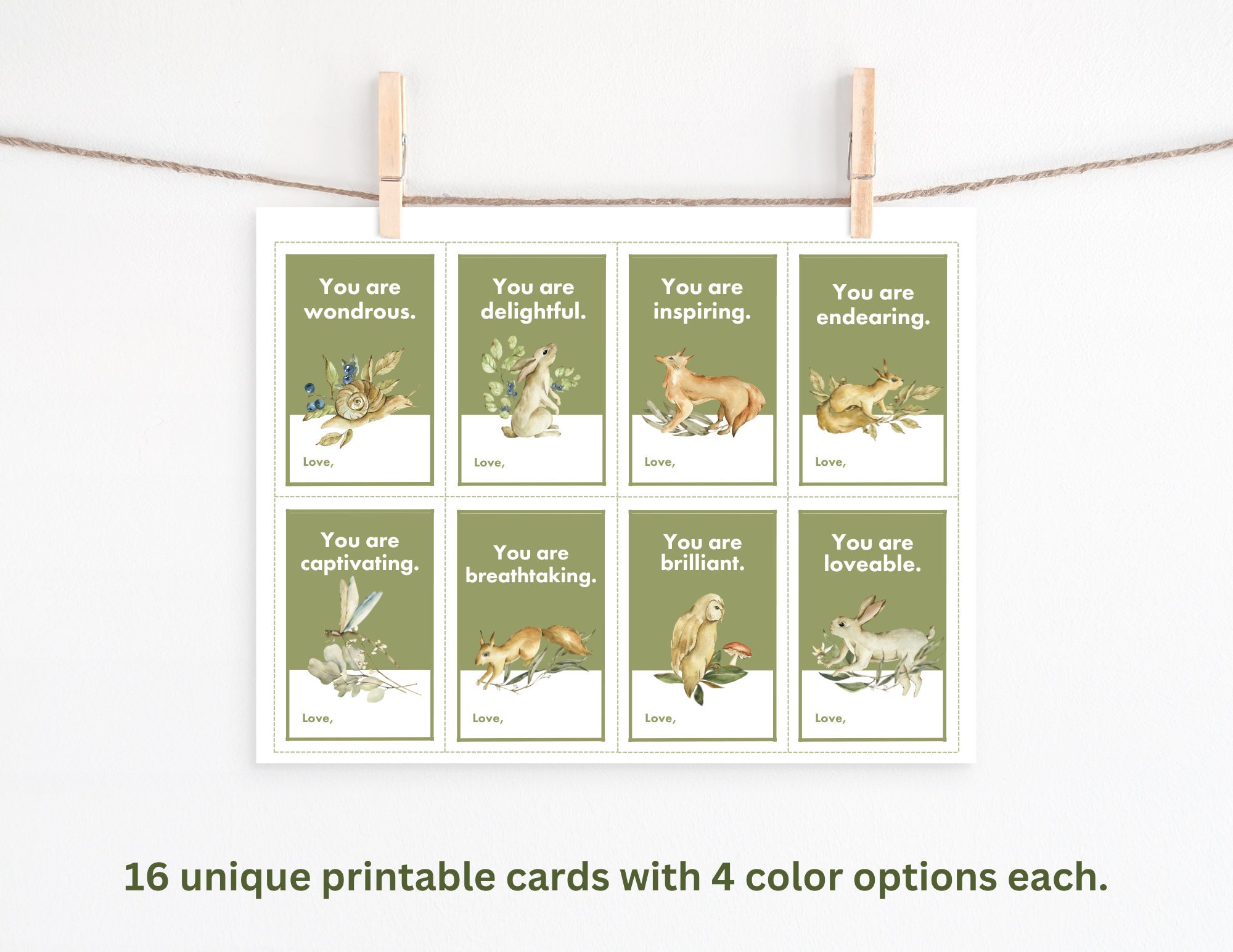 Woodland Animal Valentine Day Cards, Nature Valentines Day Cards ...