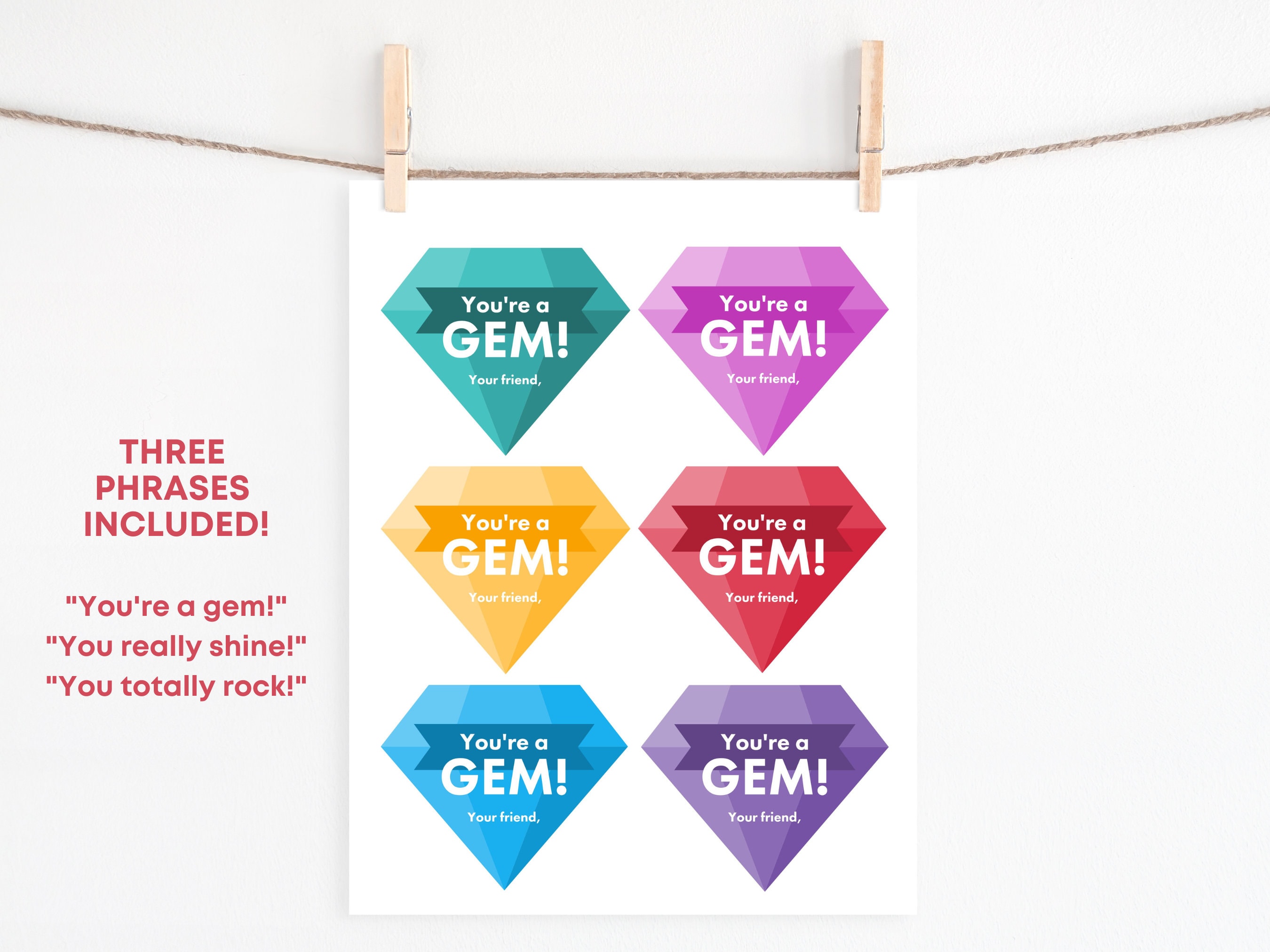Gem Printable Valentines Day Cards Gemstone Ring Candy - Etsy