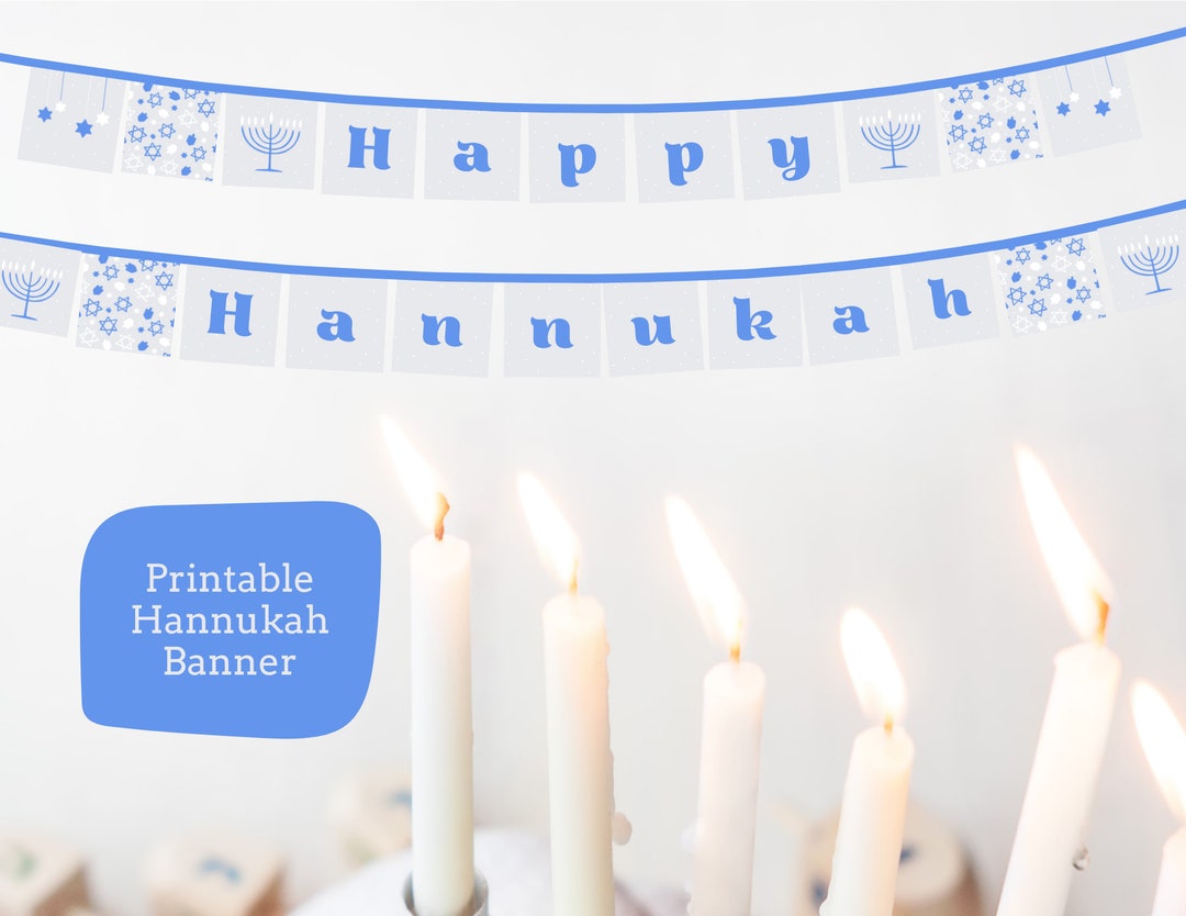 DIGITAL PRINTABLE Happy Hanukkah Banner Garland Bunting Blue and White ...