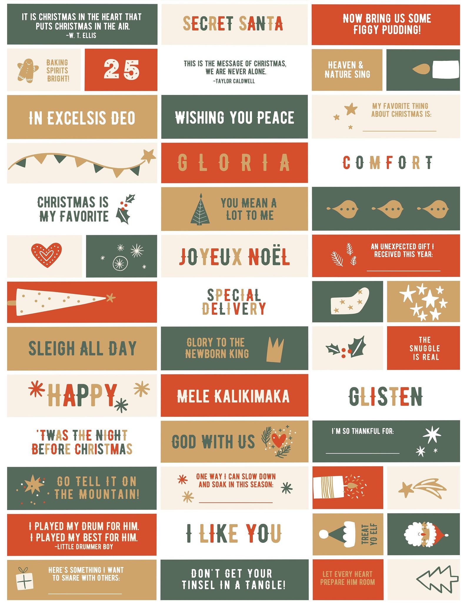 PRINTABLE Mini Christmas Notes Printable Christmas Cracker - Etsy