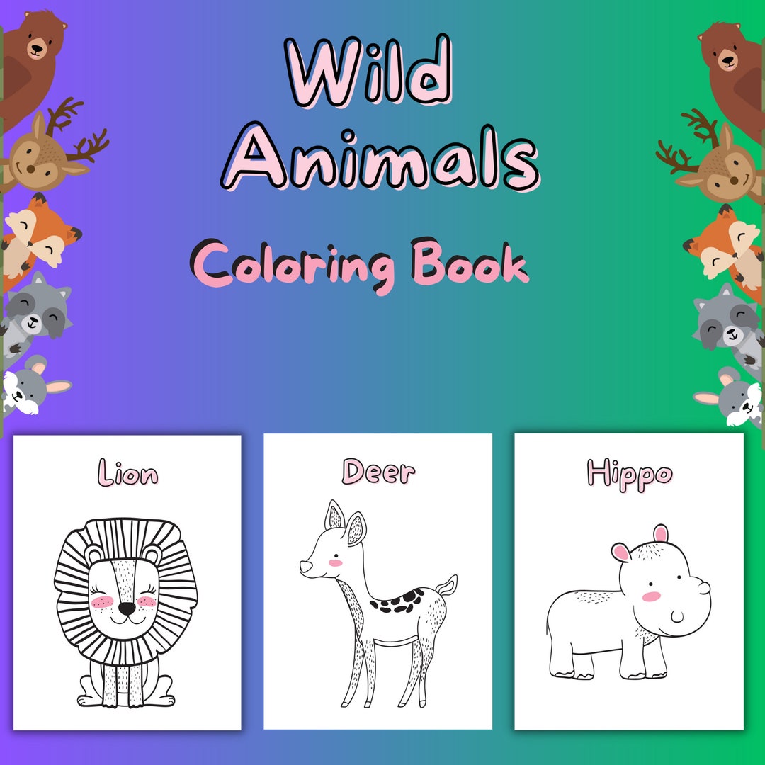 Wild Animal Coloring Book// Wild Animal Coloring Pages// - Etsy