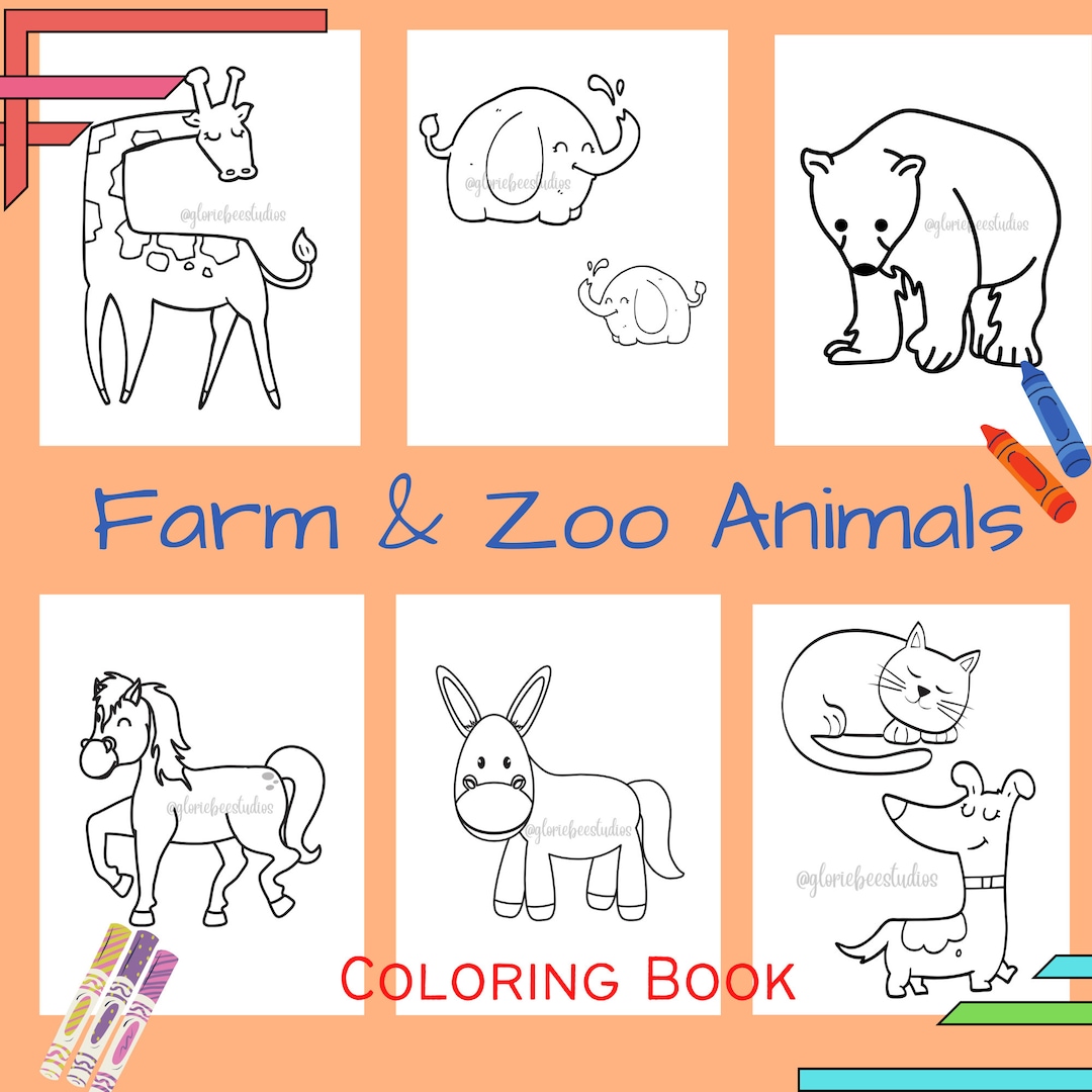 25 Pages of Zoo & Farm Animal Coloring Book - Etsy