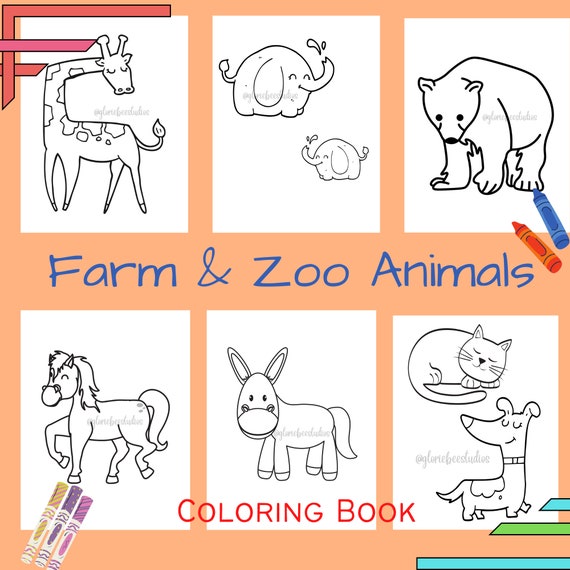 25 Pages of Zoo & Farm Animal Coloring Book - Etsy