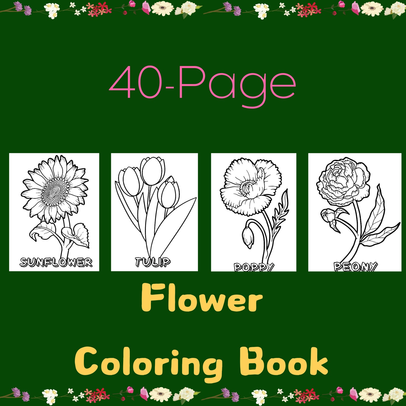 Flower Coloring Book for Kids//flower Coloring Pages for Adults ...