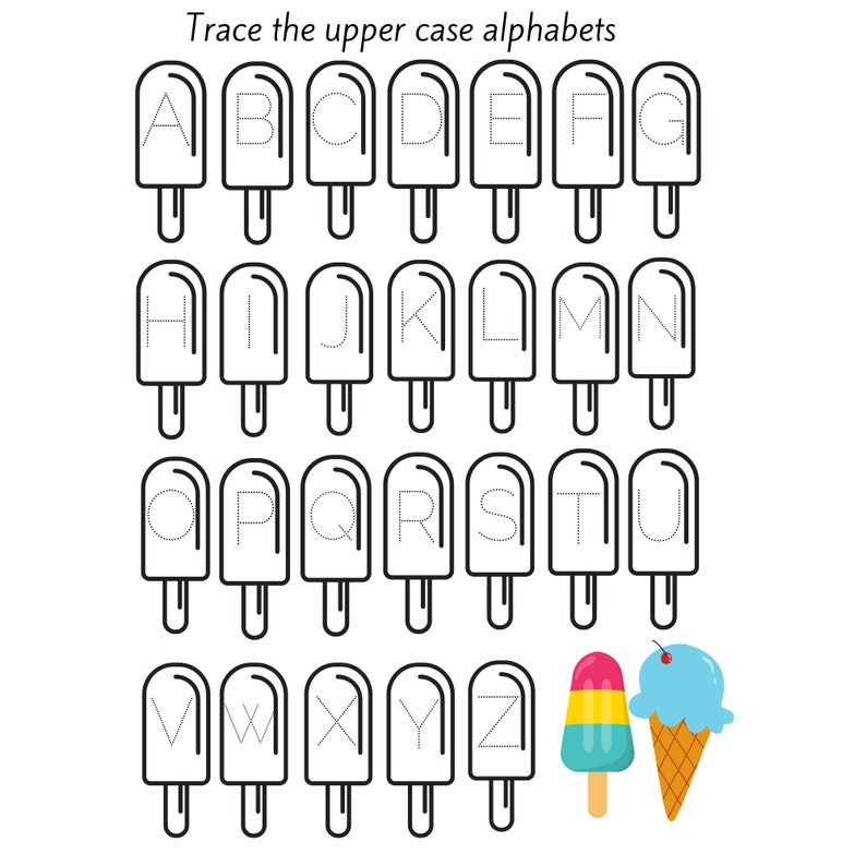 Upper & Lower Alphabets Trace Worksheets With Two Coloring Pages - Etsy