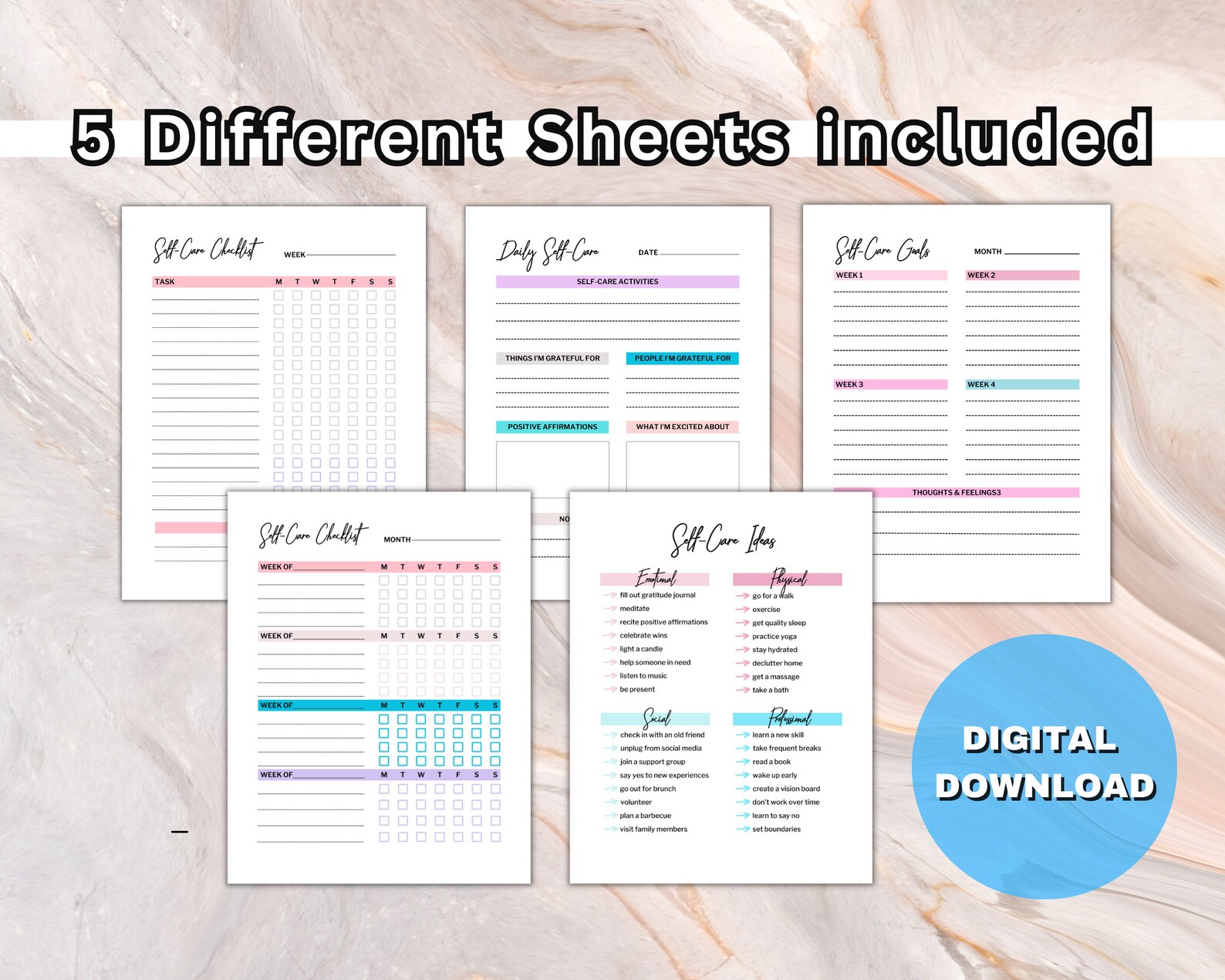 Self Care Checklist Mindfulness Mental Health Kit Daily Planner Self ...