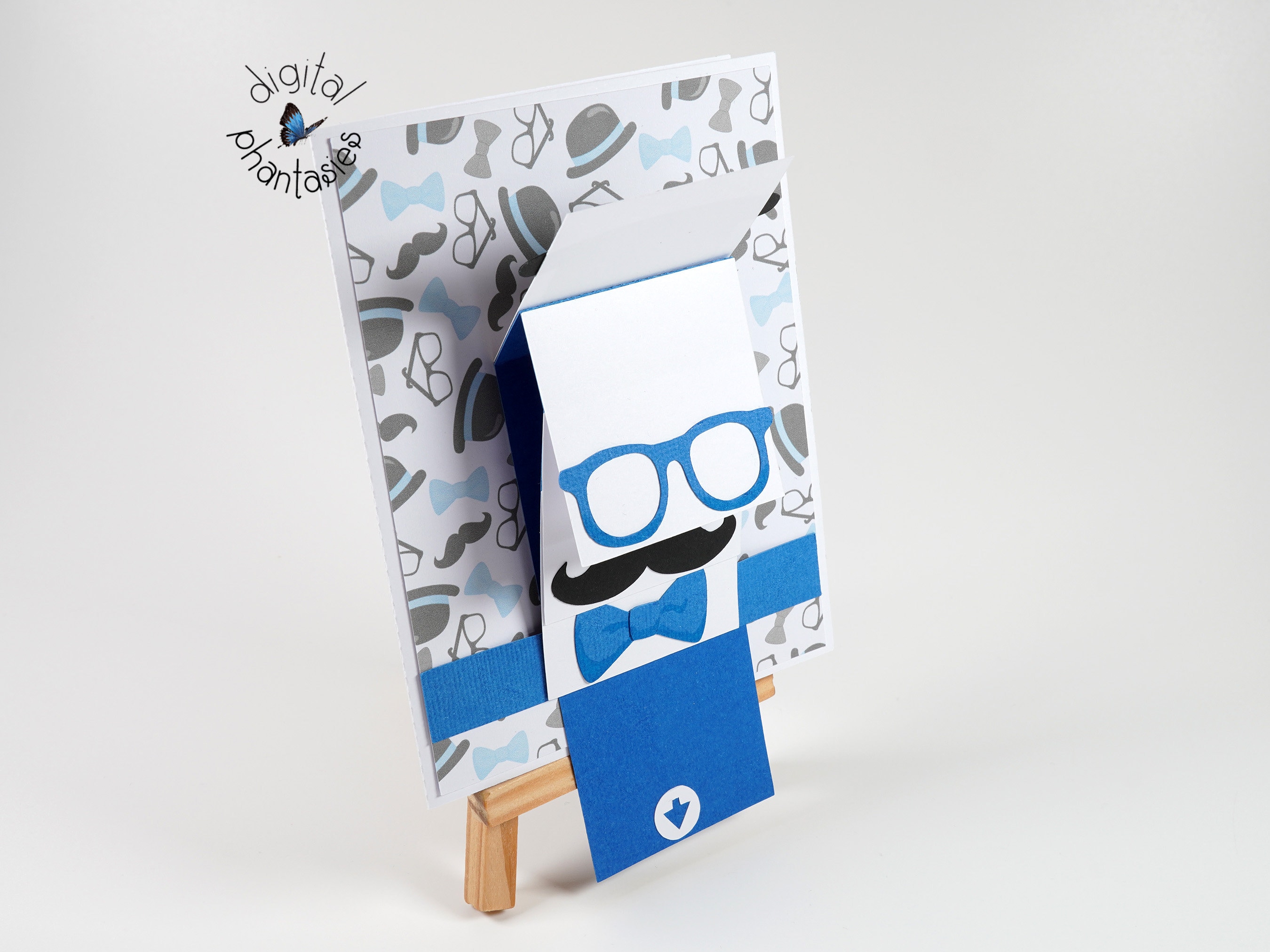 Hat and Mustache Waterfall Card With Envelope Cutting File SVG for ...