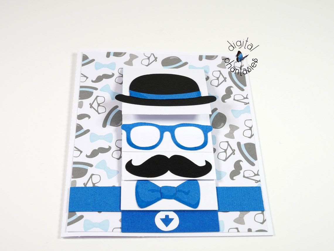 Hat and Mustache Waterfall Card With Envelope Cutting File SVG for ...