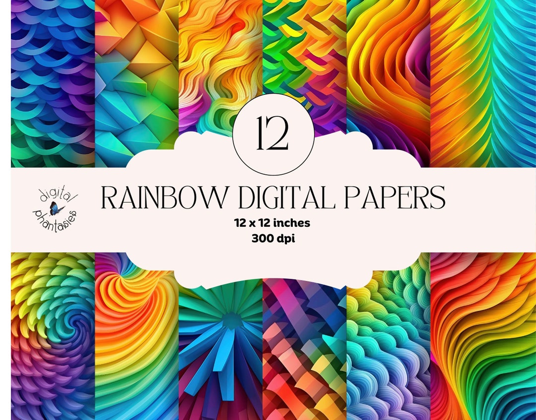 12 Rainbow Digital Papers Background for Scrapbooking, Cardmaking and ...