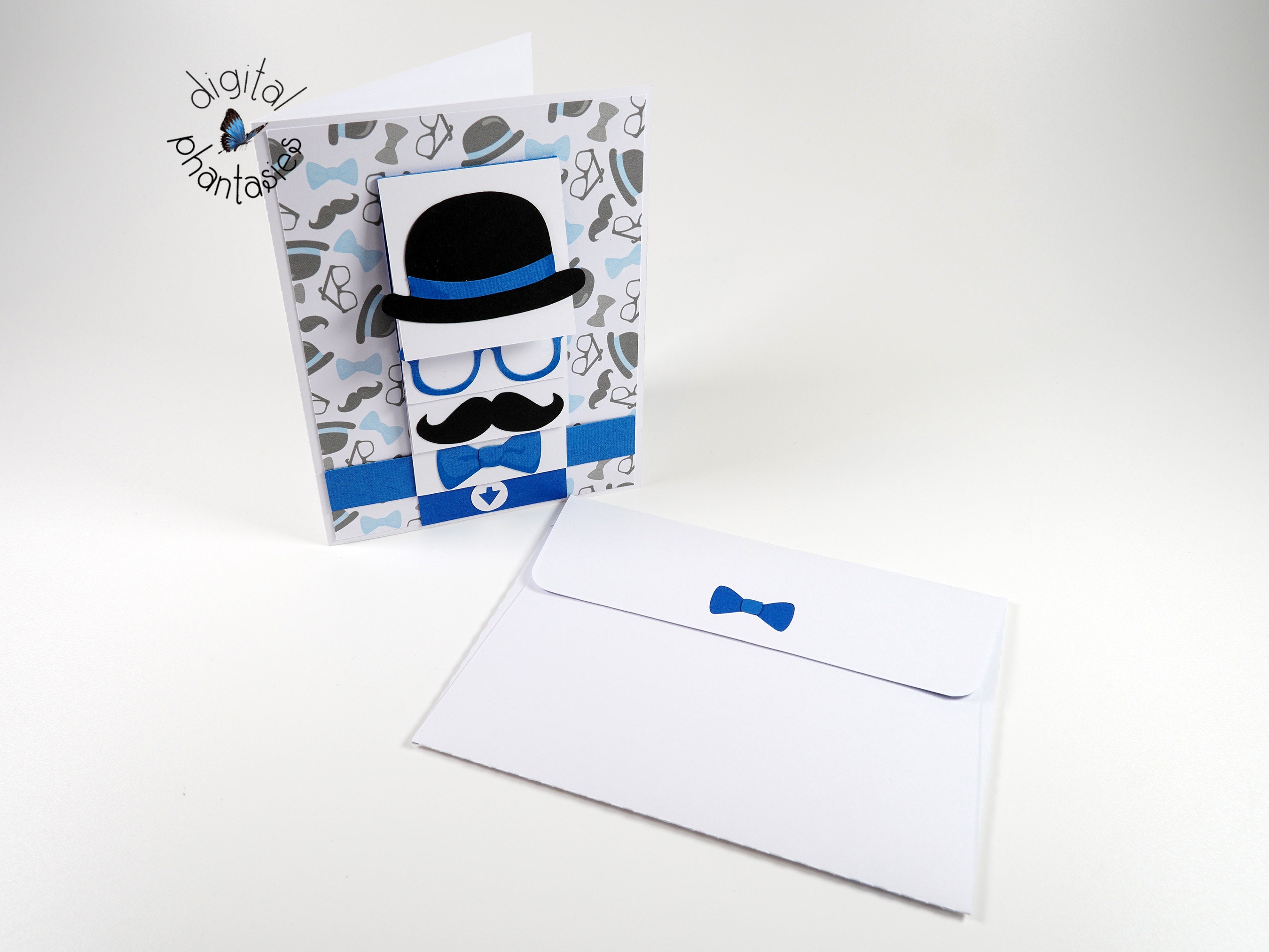 Hat and Mustache Waterfall Card With Envelope Cutting File SVG for ...