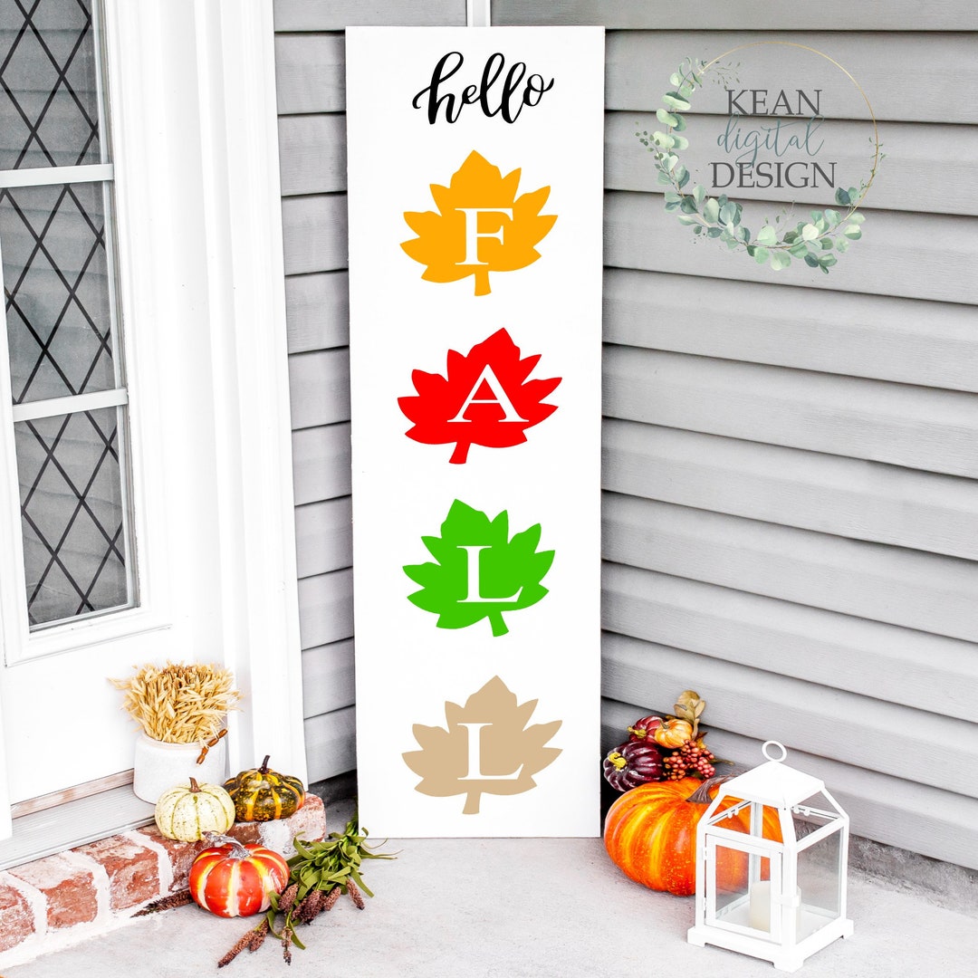 Hello Fall Leaf SVG, Porch Leaner SVG, Porch Sign File, Cricuit ...