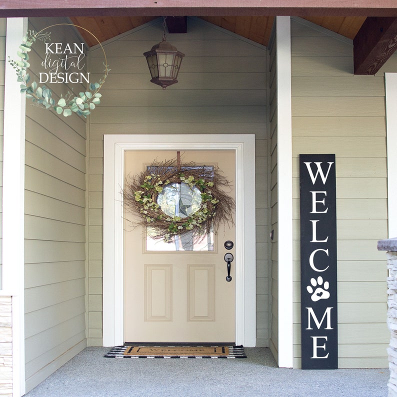 Welcome With Paw Print SVG, Porch Leaner SVG, Porch Sign File, Cricuit ...