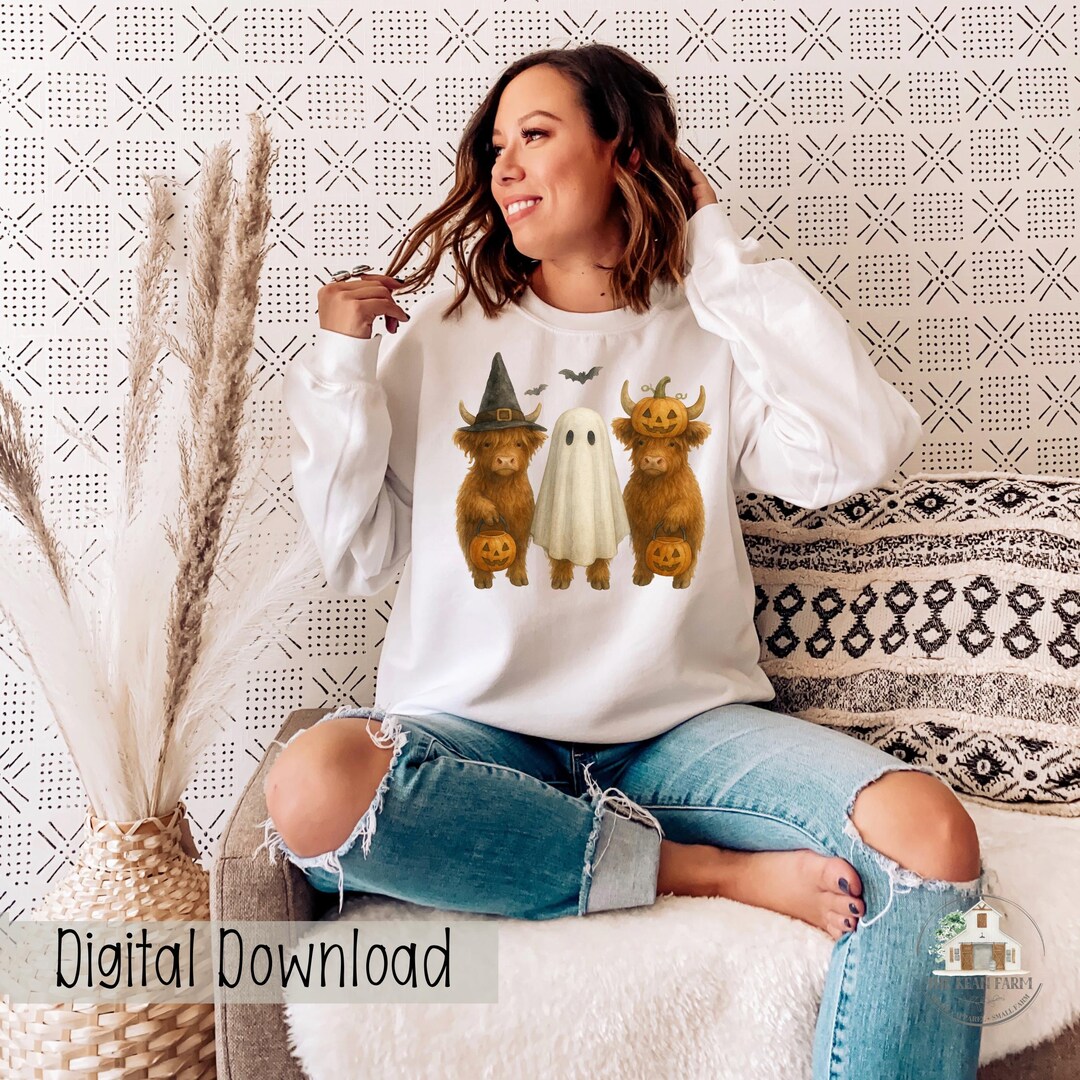 Boo Ghost Highland Cow PNG: Halloween Sublimation Design - Etsy
