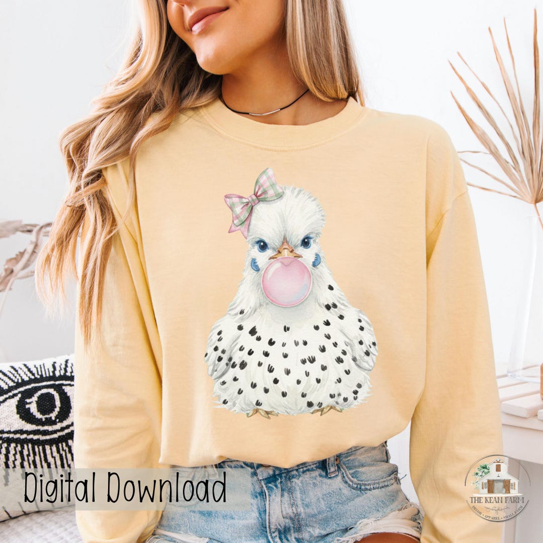 Coquette Silkie Chicken Bubblegum Tshirt Design, Holographic Png ...