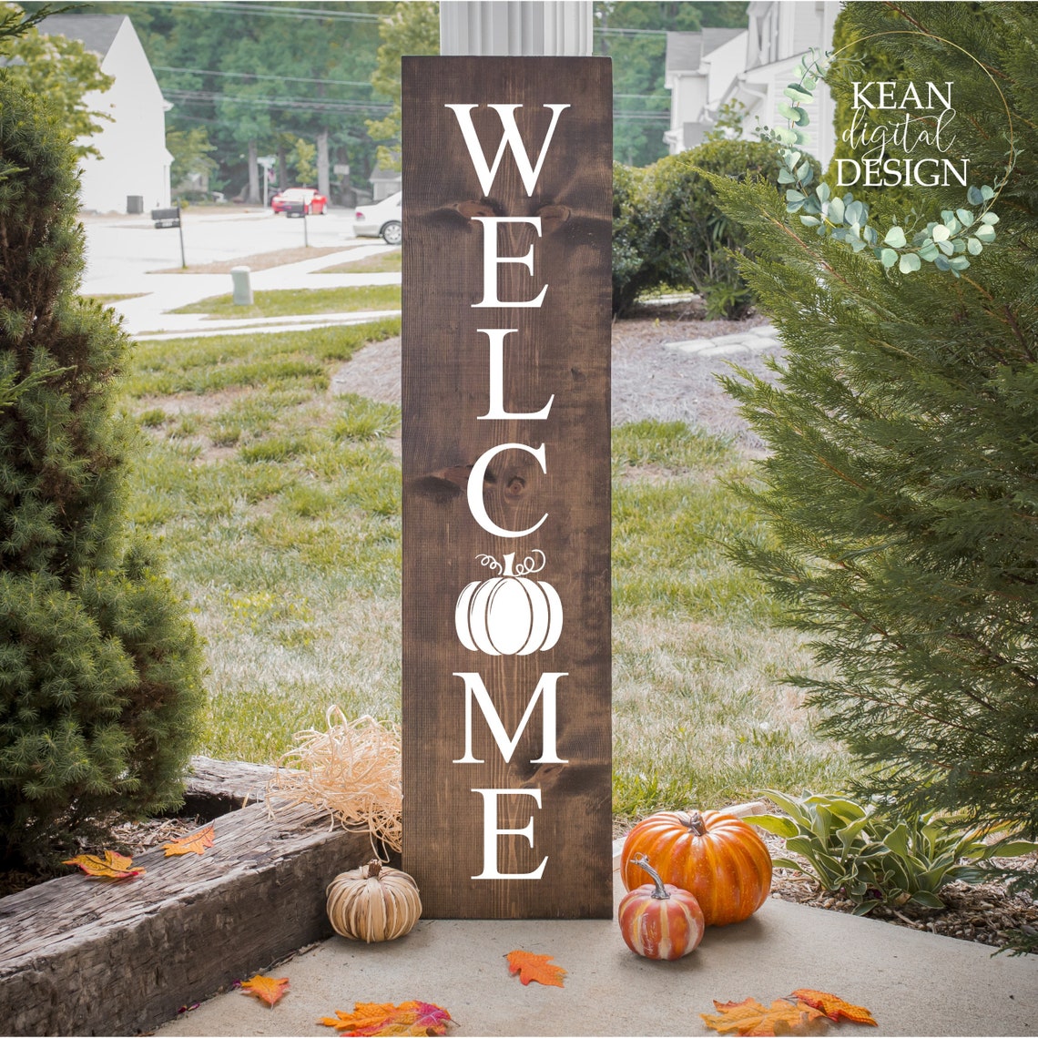 Welcome With Pumpkin Porch Sign SVG, Porch Leaner SVG, Porch Sign File ...