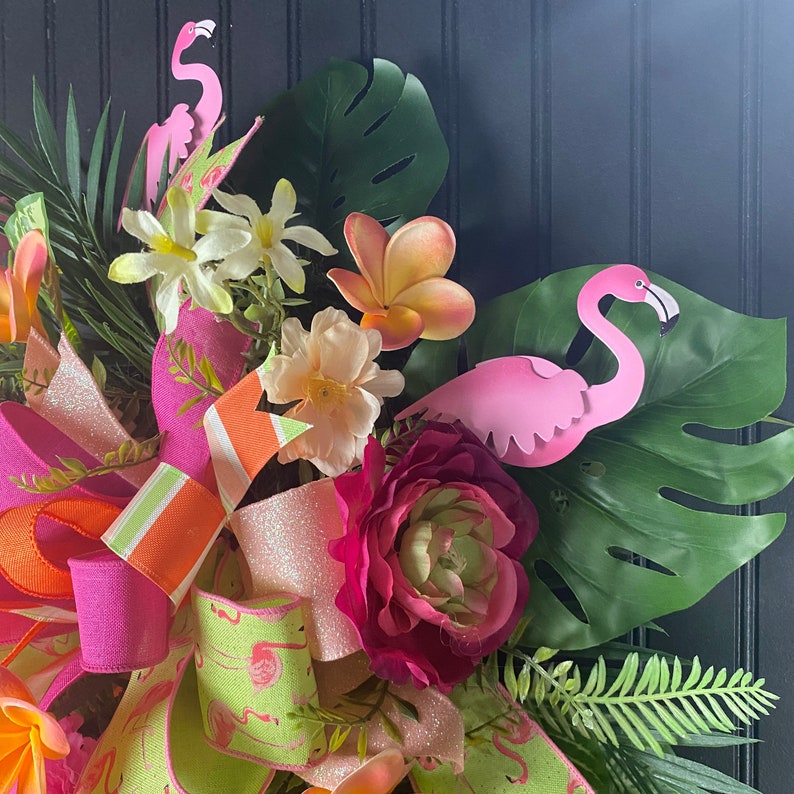 Summer Tropical Flamingo Swag in Pink and Orange Plumeria Zinnia ...