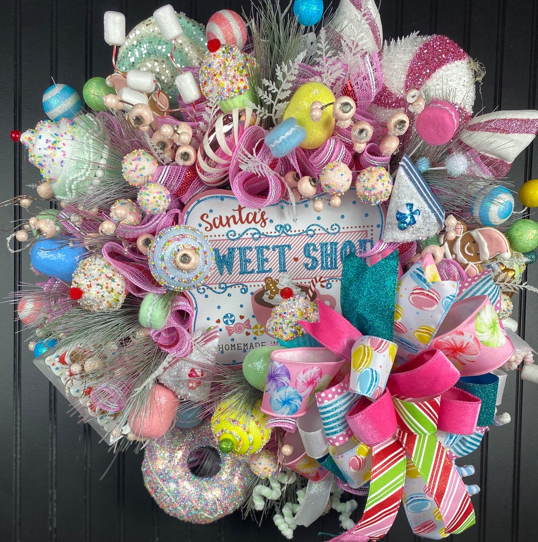 Candy Christmas Decor, Whimsical Sweet Treats Wreath - Tasty Pastel ...