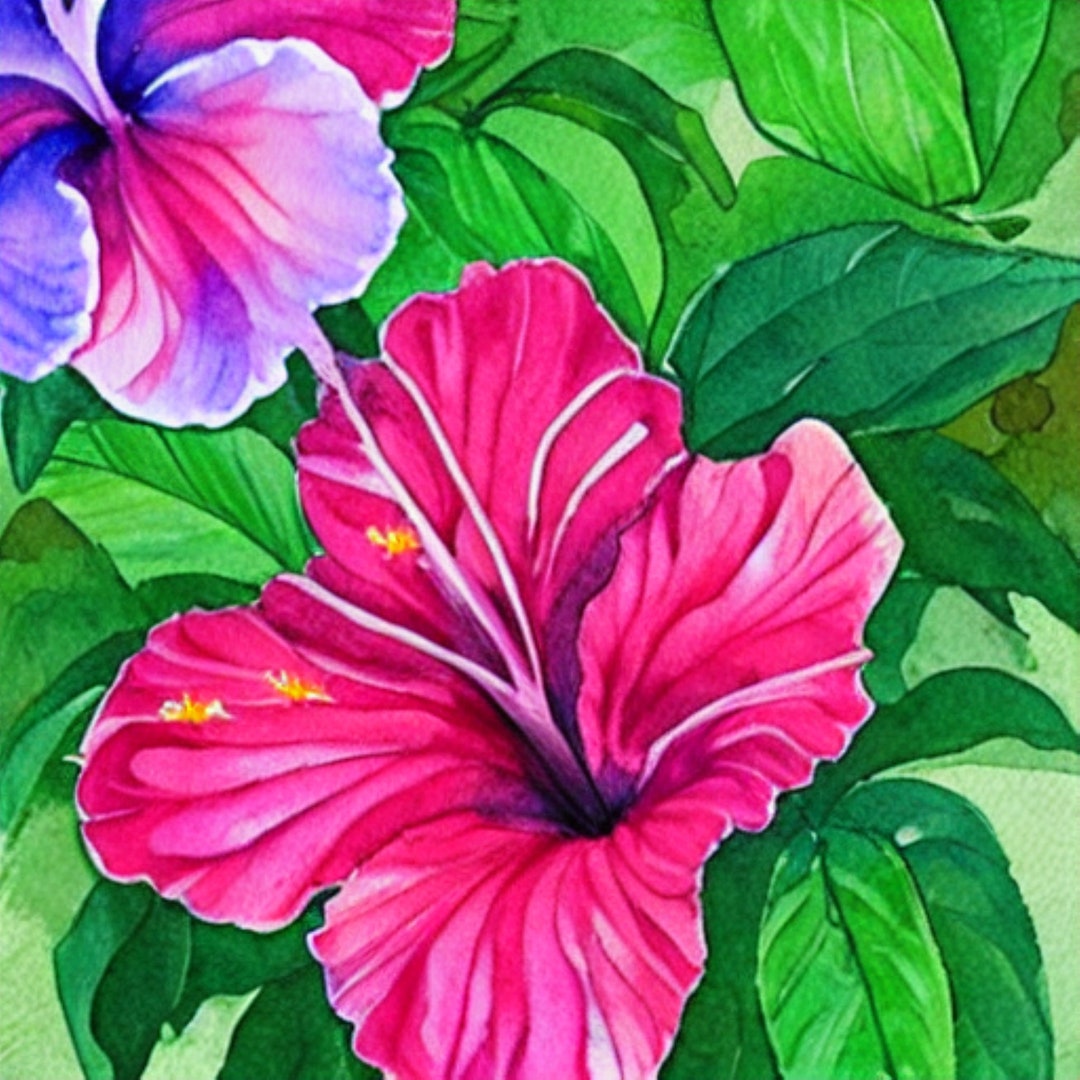 Water Color Hibiscus Flower Digital Print - Etsy