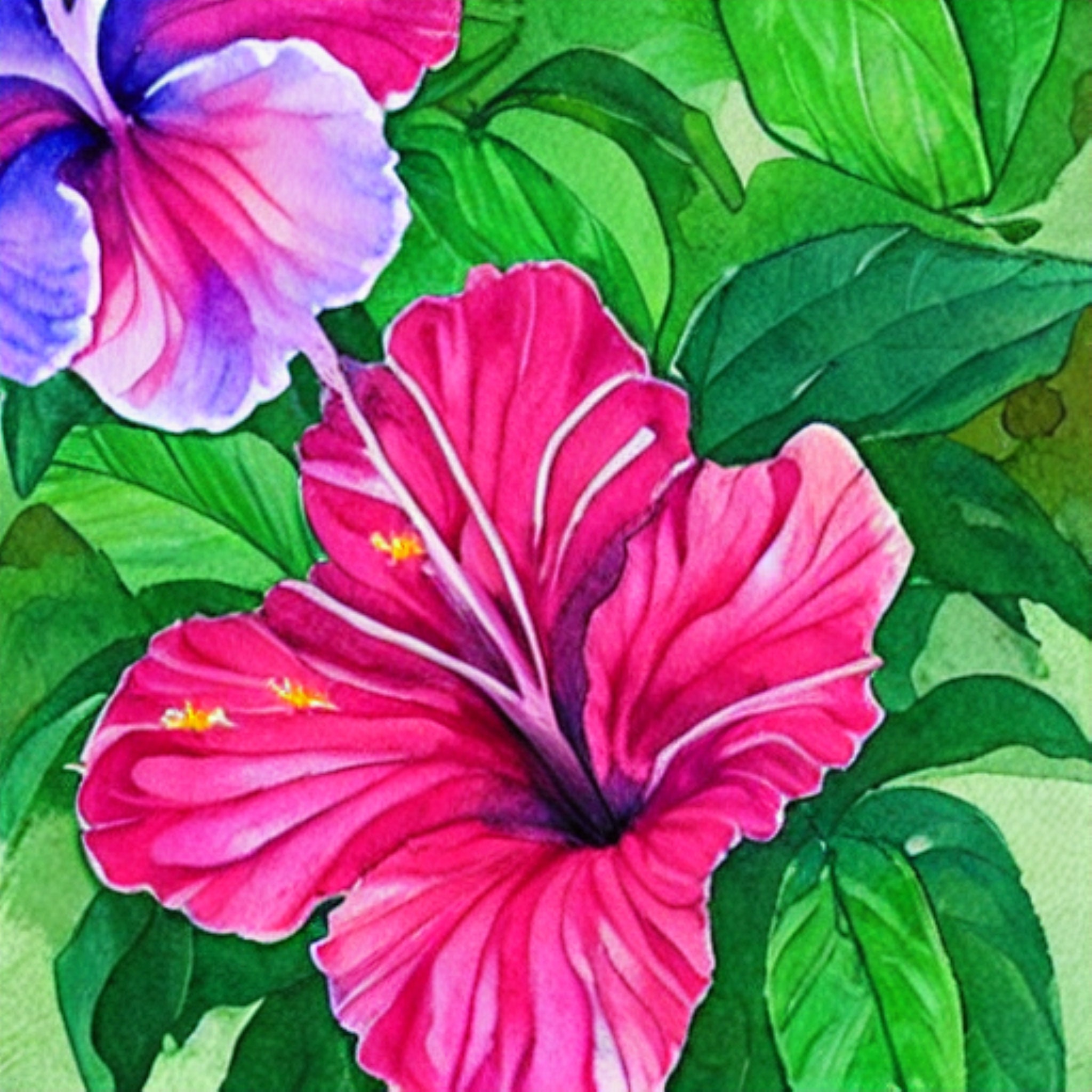 Water Color Hibiscus Flower Digital Print - Etsy