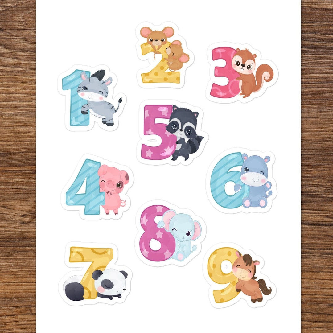 Cute Animal Numbers Sticker Sheet - Etsy