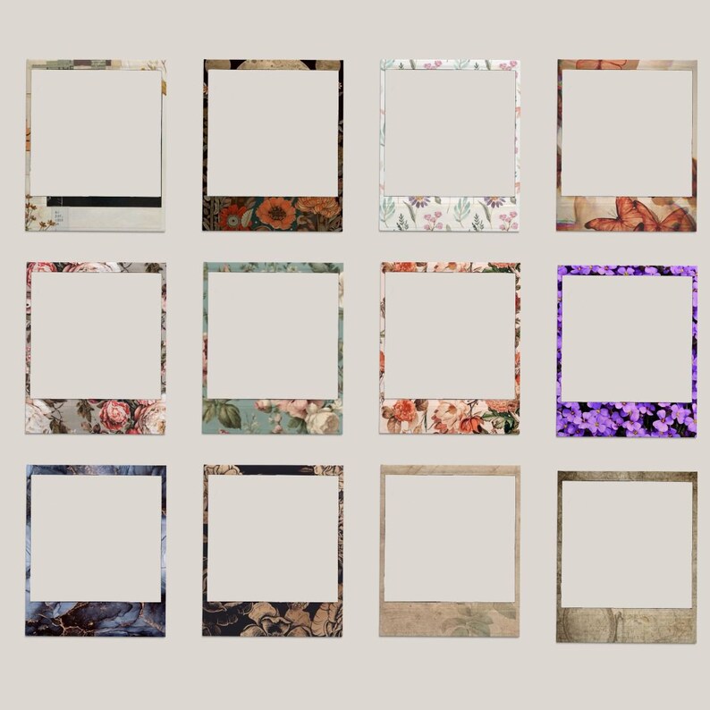 Various Pattern Polaroid Frames - Set of 60 High Quality Digital Pngs ...