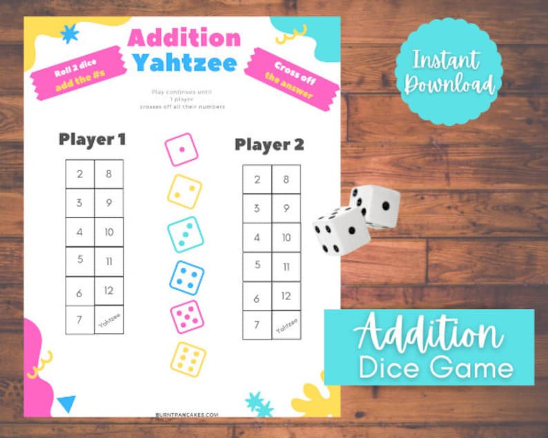 Addition Dice Game for Kids | Instant Download | Fun and Easy Game to ...