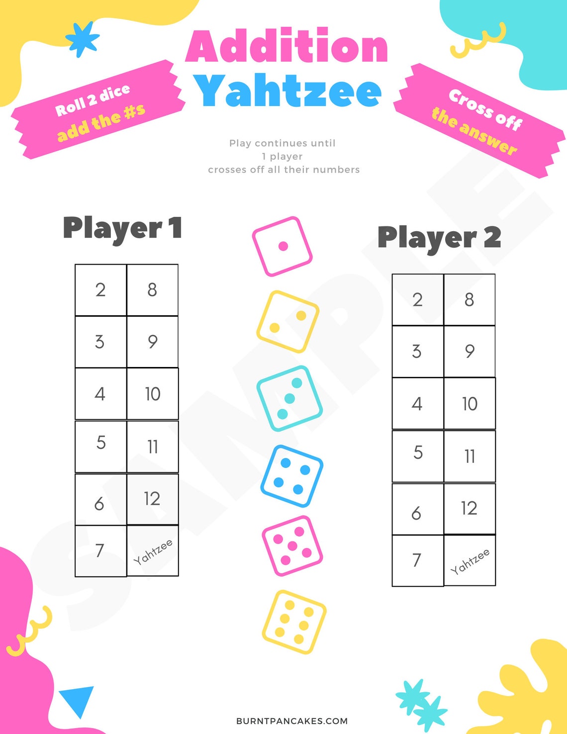 Math Dice Game Bundle | Multiplication, Addition and Number Recognition ...
