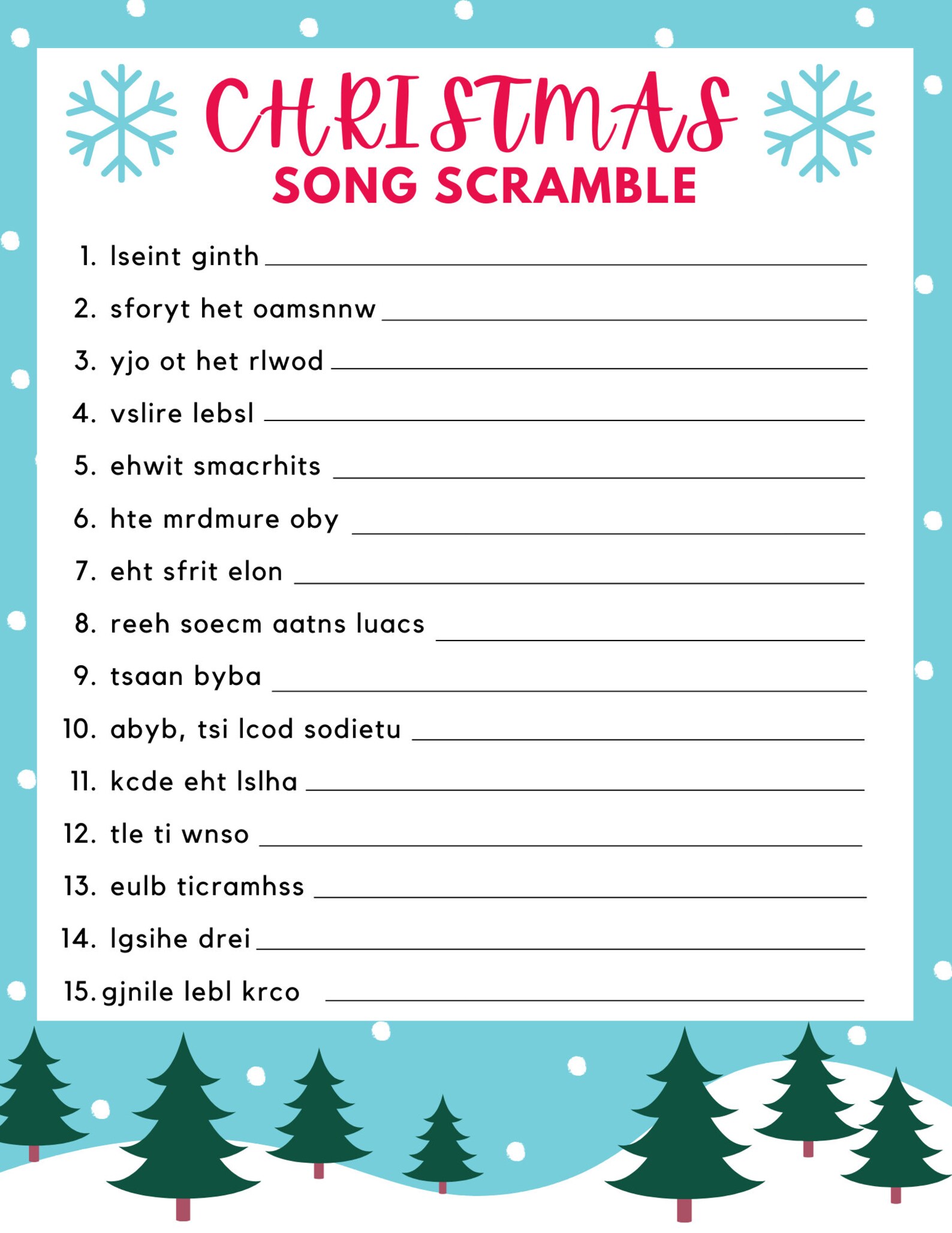 Christmas Game | Christmas Song Scramble | Party Game | Word Scramble ...